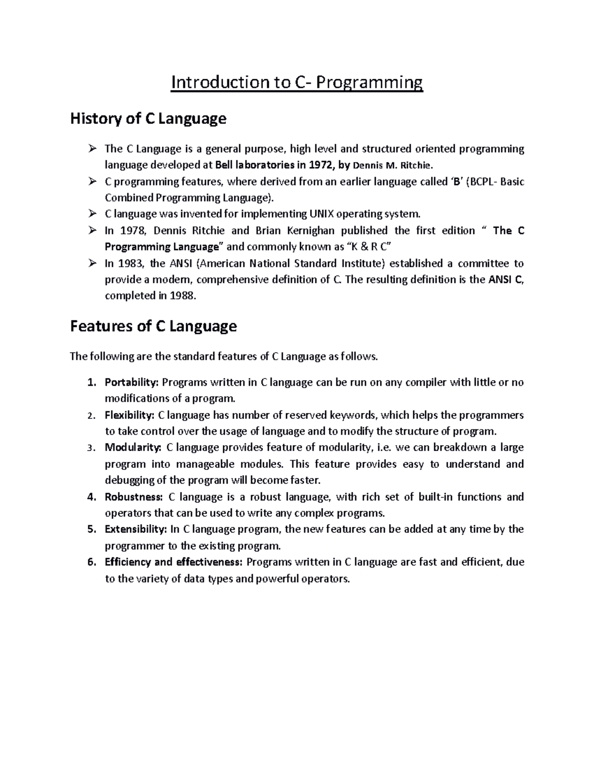 MPCS Basics of C - Jsushzhz - Introduction to C- Programming History of C Language The C ...