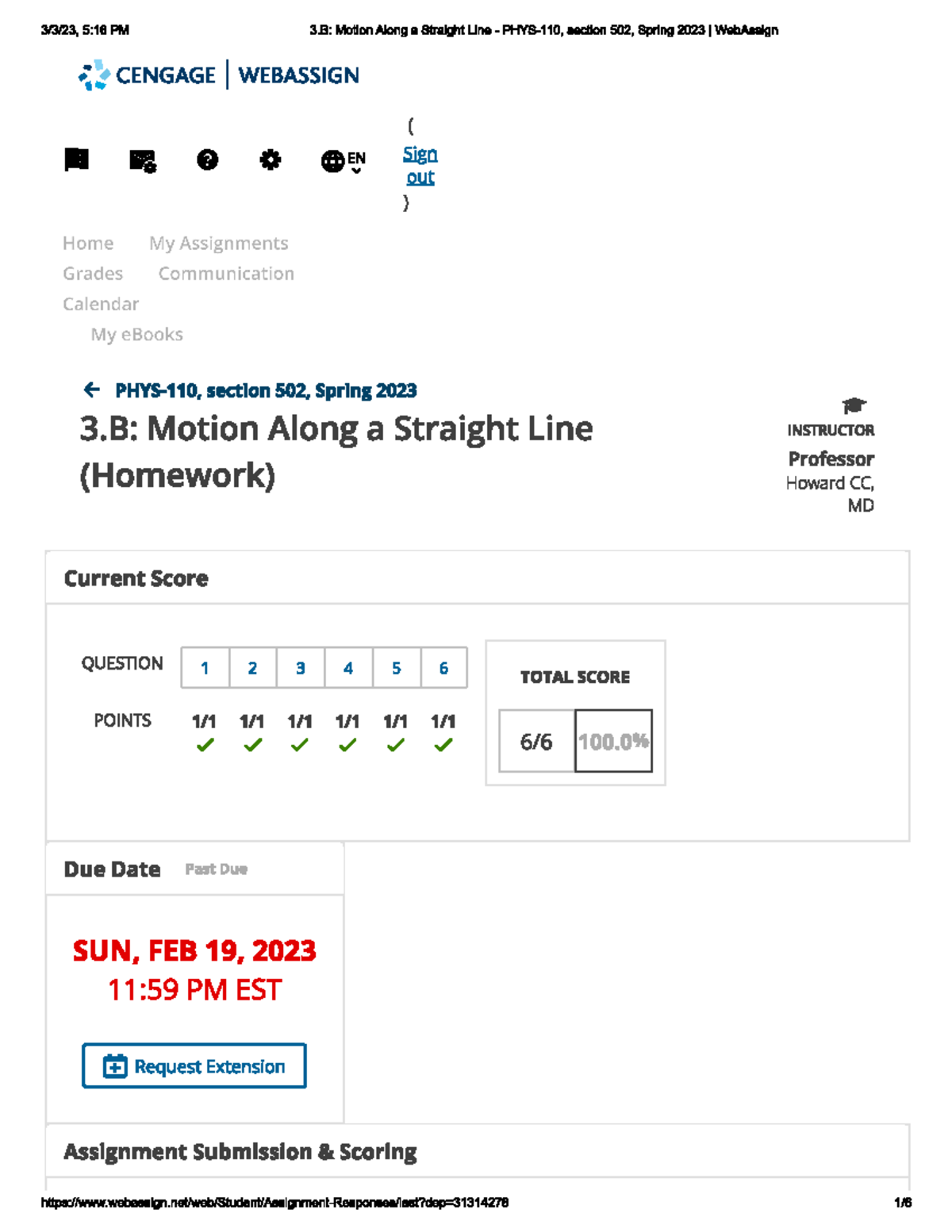 3B Motion Along a Straight Line Homework - PHYS 110 - Studocu