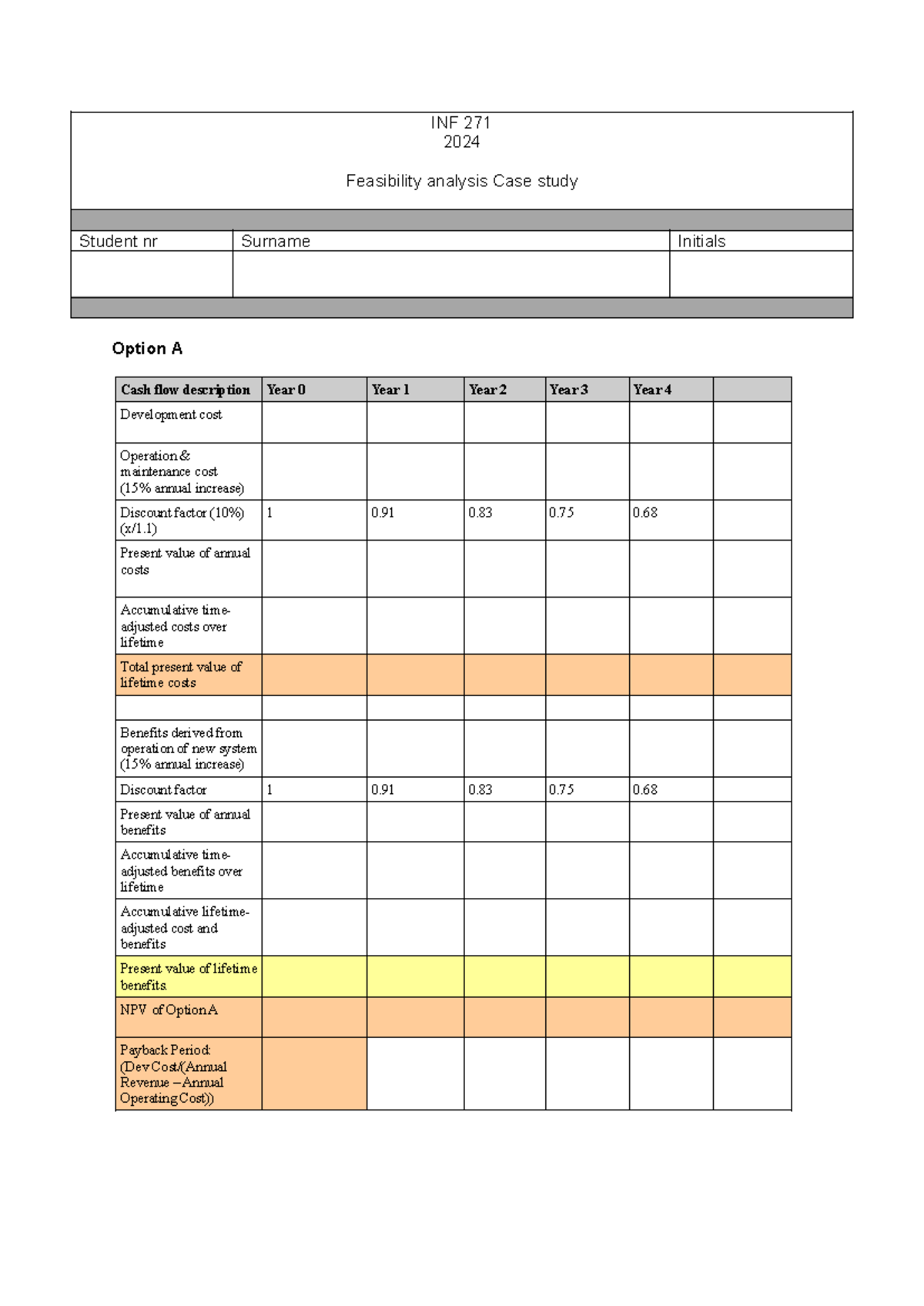 INF 271 - Answer sheet 2024 - INF 271 2024 Feasibility analysis Case ...