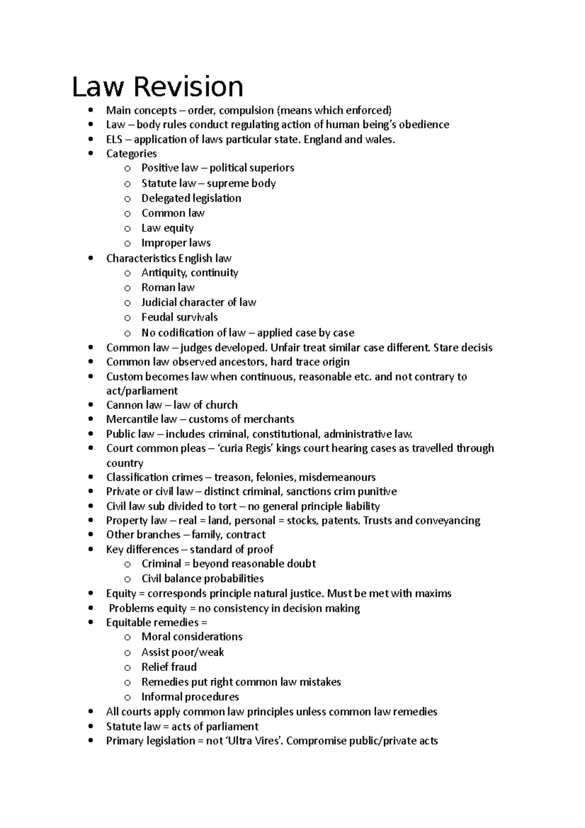 Law Revision - Summary Law for Business - Law Revision Main concepts ...