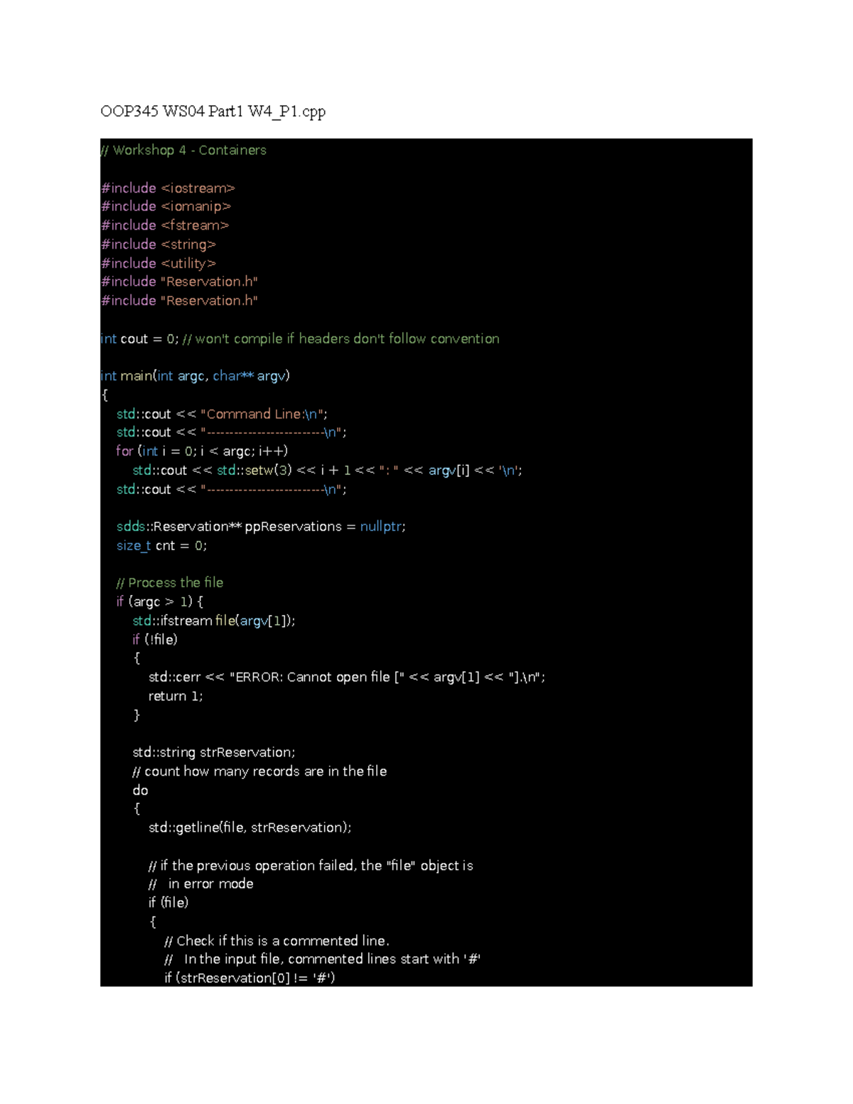 OOP345 WS04 Part1 W4 P1.cpp - OOP345 WS04 Part1 W4_P1 // Workshop 4 - Containers #include # ...