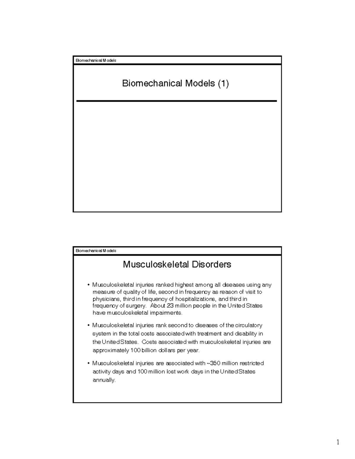 LB Model - Biomechanical Models (1) Biomechanical Models ...