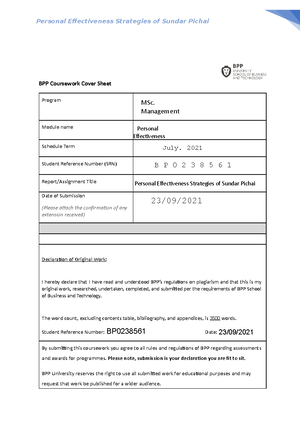Personal Effectiveness Summative Brief - CW3 - BPP Coursework Cover Sheet Please use the table ...