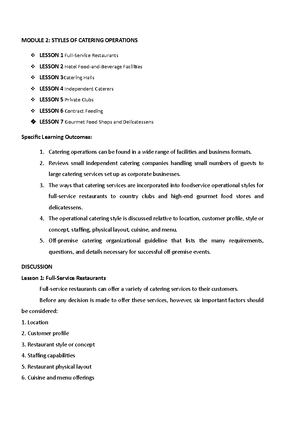 Module 3. Catering Foodservice Development - MODULE 3. Catering ...