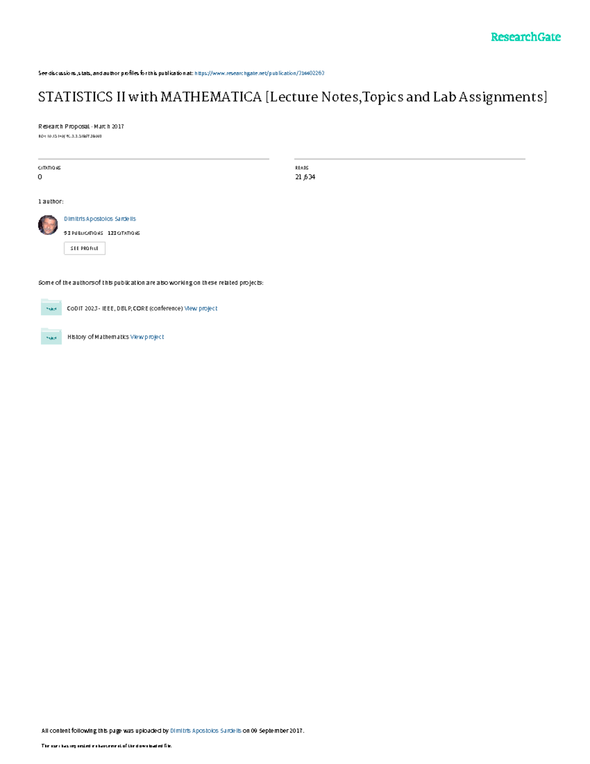 Statistics Ii With Mathematica Lecture Notes Topics See Discussions Stats And Author