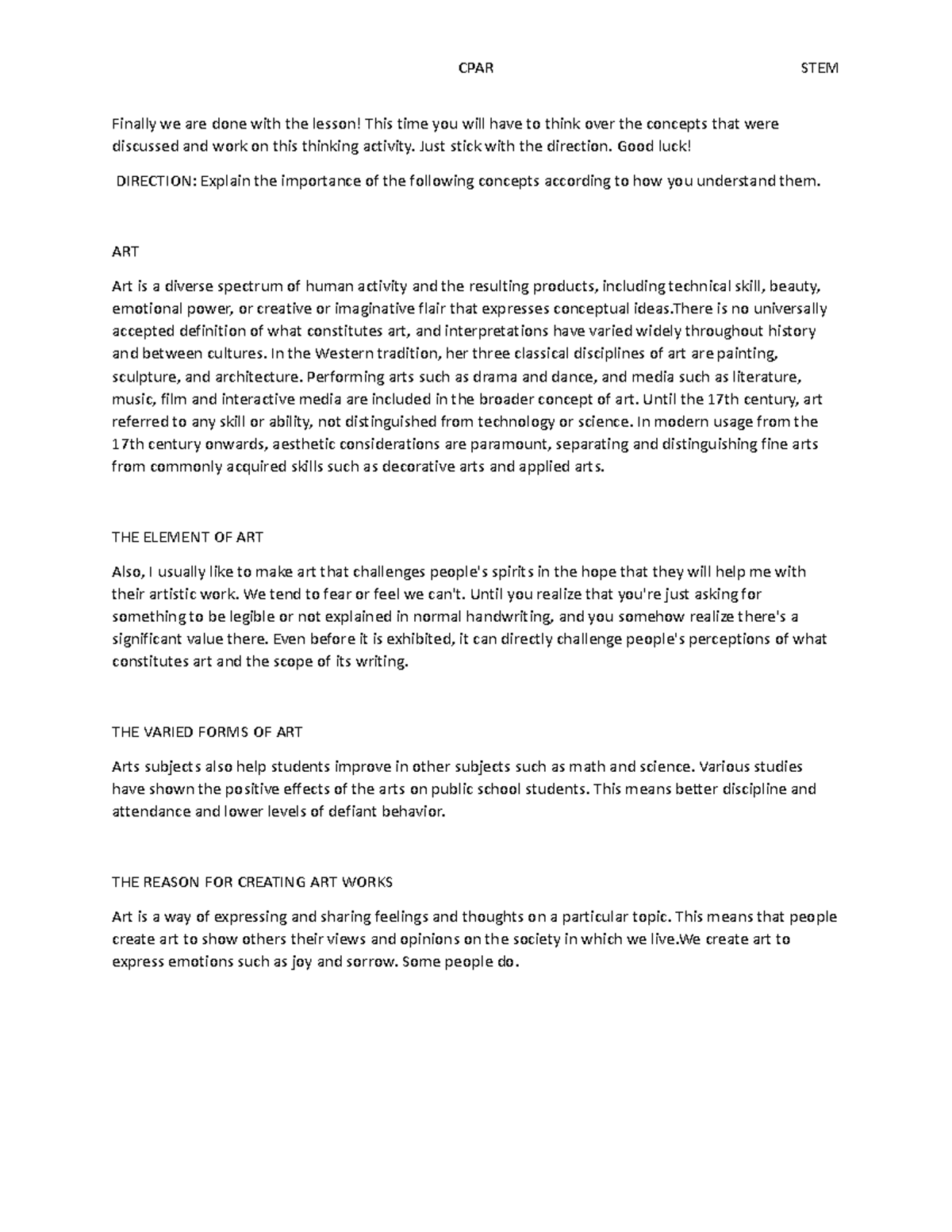 CPAR - it a definition - CPAR STEM Finally we are done with the lesson ...