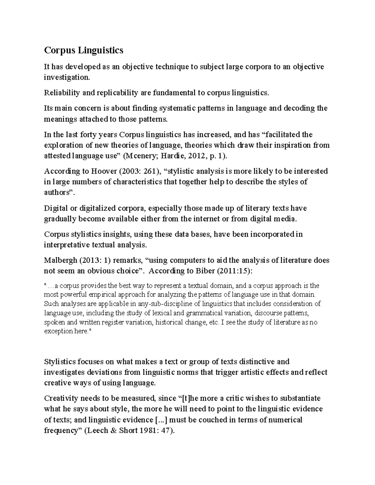 Corpus stylistics - Linguistics - Corpus Linguistics It has developed ...