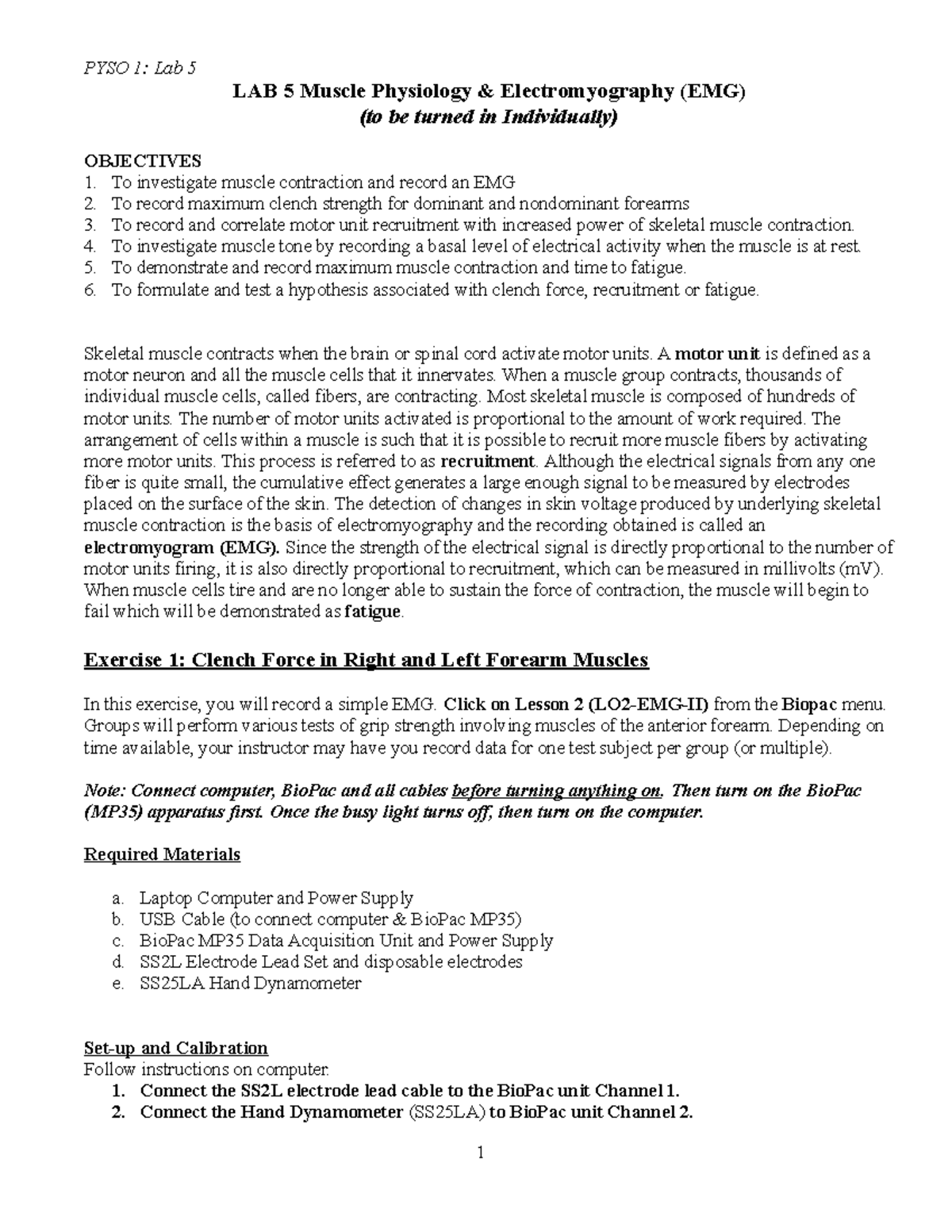 PYSO001 Lab5 EMG - lab - LAB 5 Muscle Physiology & Electromyography ...