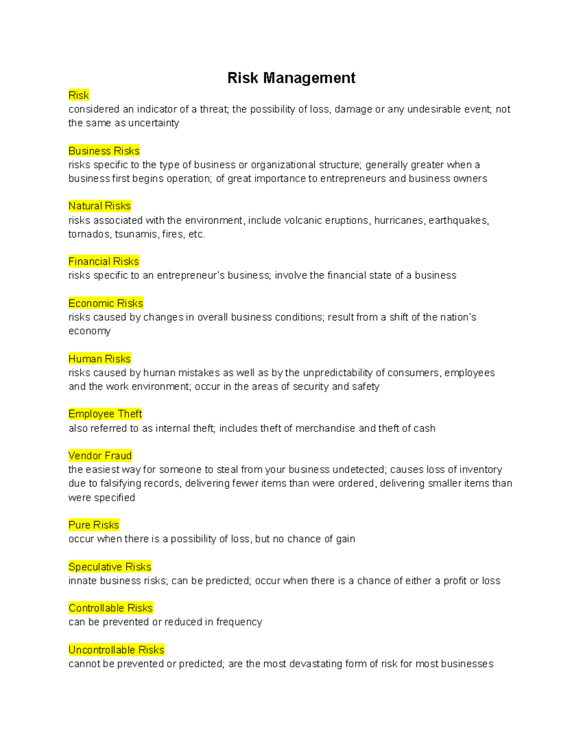 Risk management vocabulary - Risk Management Risk considered an ...
