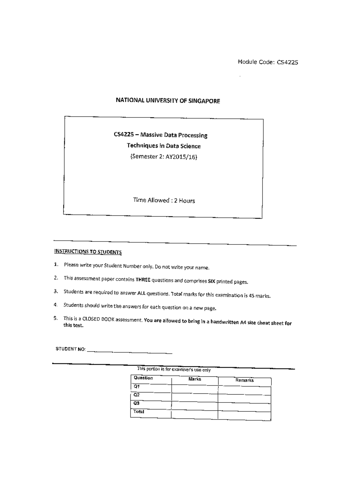 1516SEM2-CS4225 - pyp - CS4225 - NUS - Studocu