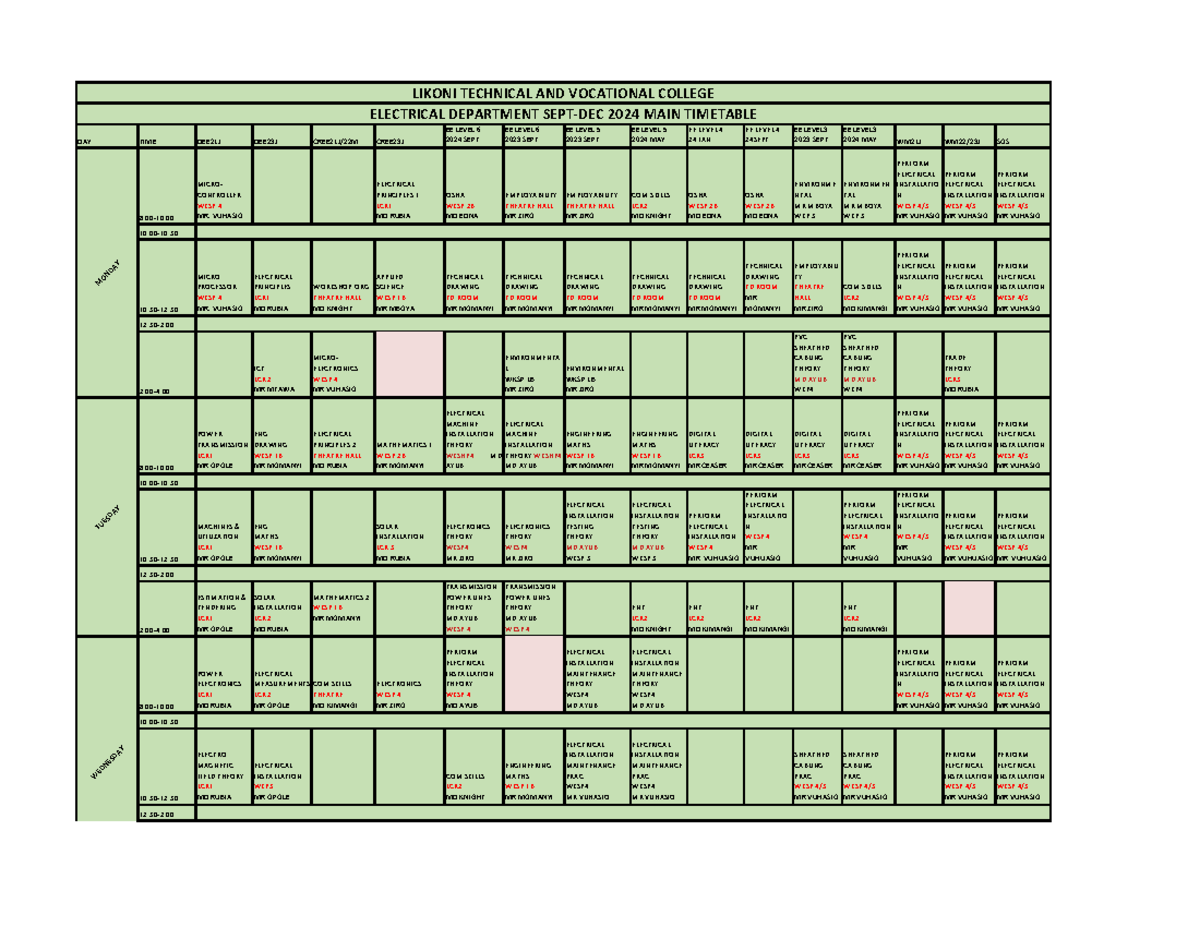 2024 sept-dec MAIN Teaching Timetable - DAY TIME DEE21J DEE23J CREE21J ...