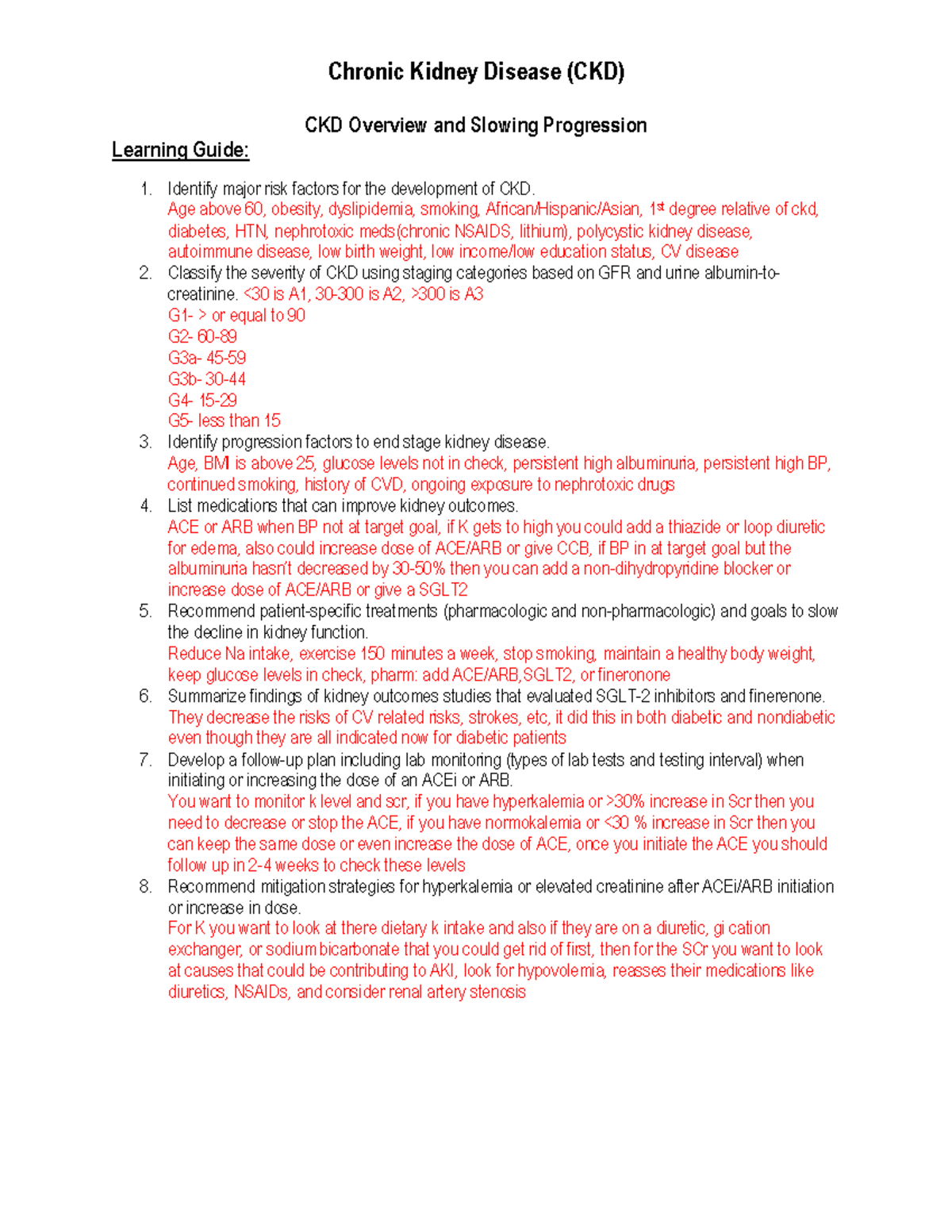 Ckd notes - CKD Overview and Slowing Progression Learning Guide ...