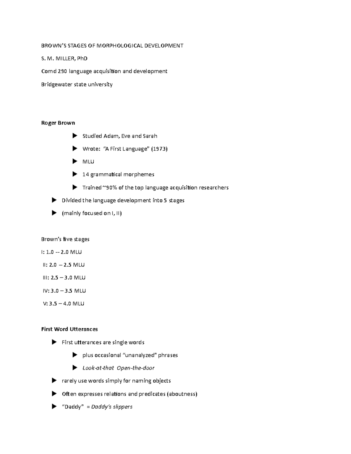 2 - Lecture notes Lecture 2 Week 1 - BROWN’S STAGES OF MORPHOLOGICAL ...