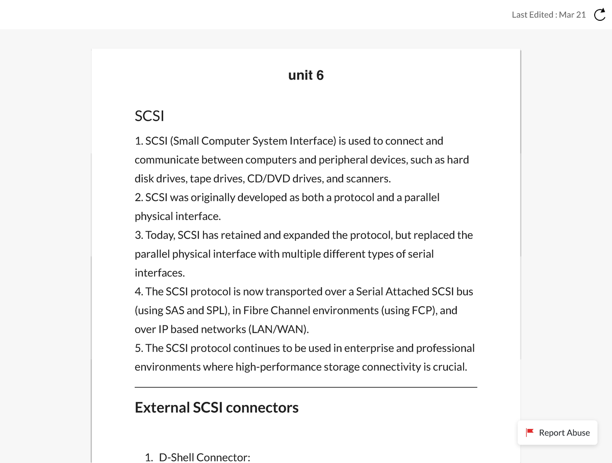 Csa Unit 6 Summary Bachelors Of Computer Applications Unit 6 Scsi 1 Scsi Small Computer