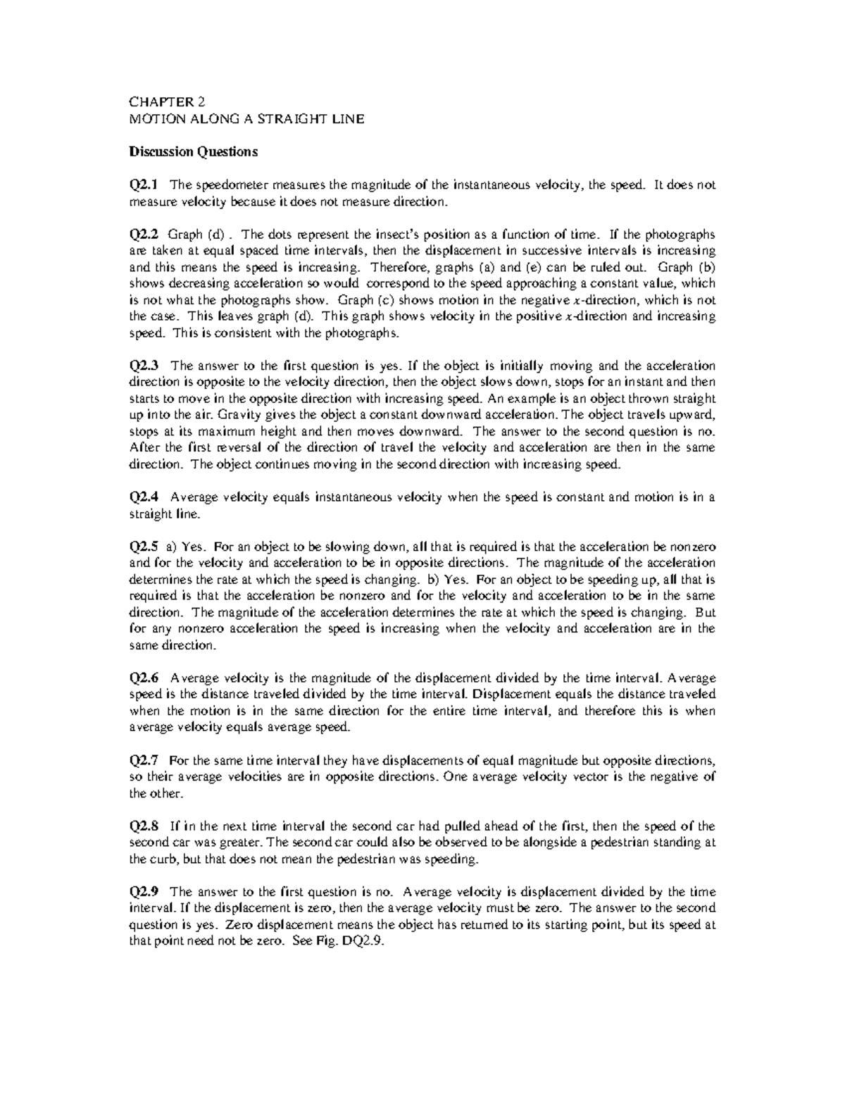 YF15 Discussion Qs Solutions ch02 - CHAPTER 2 MOTION ALONG A STRAIGHT LINE Discussion Questions ...