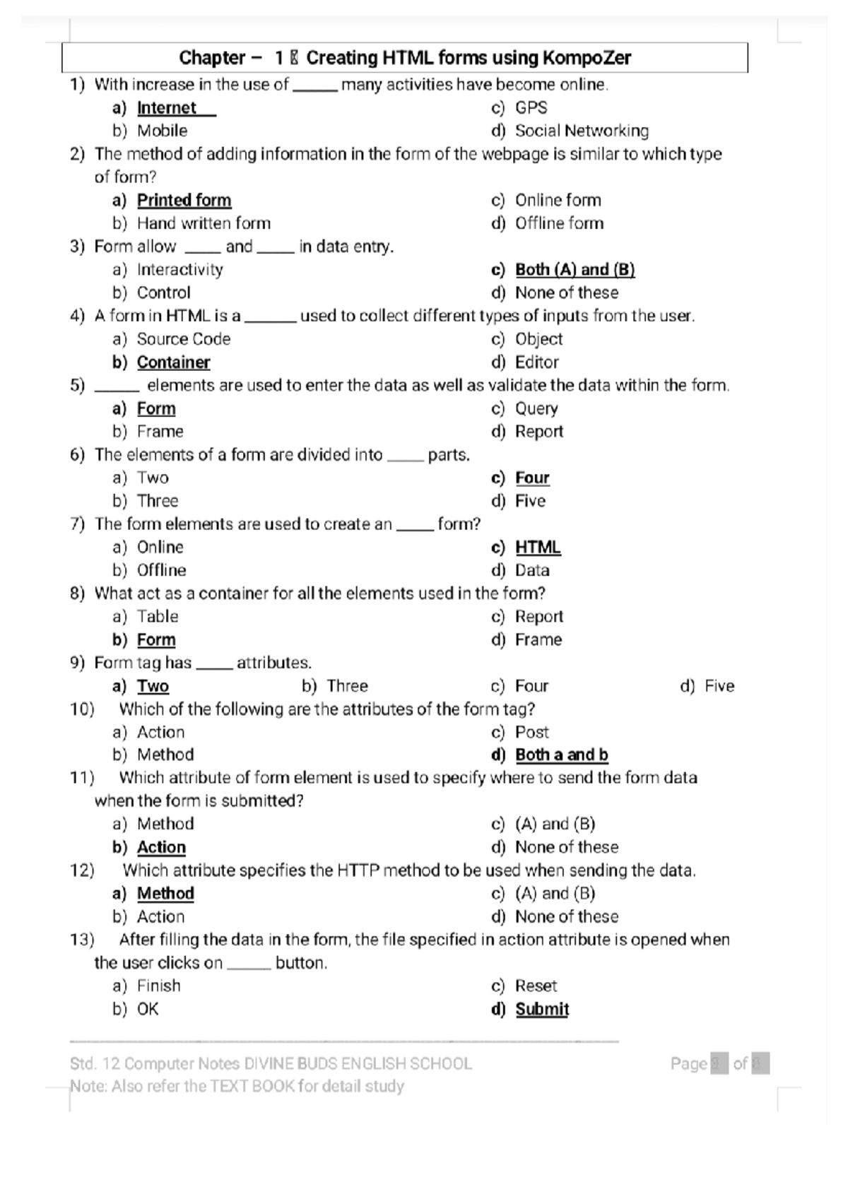 Std 12 ch 1 divine - Chapter Creating HTML forms using KompoZer 1) With ...