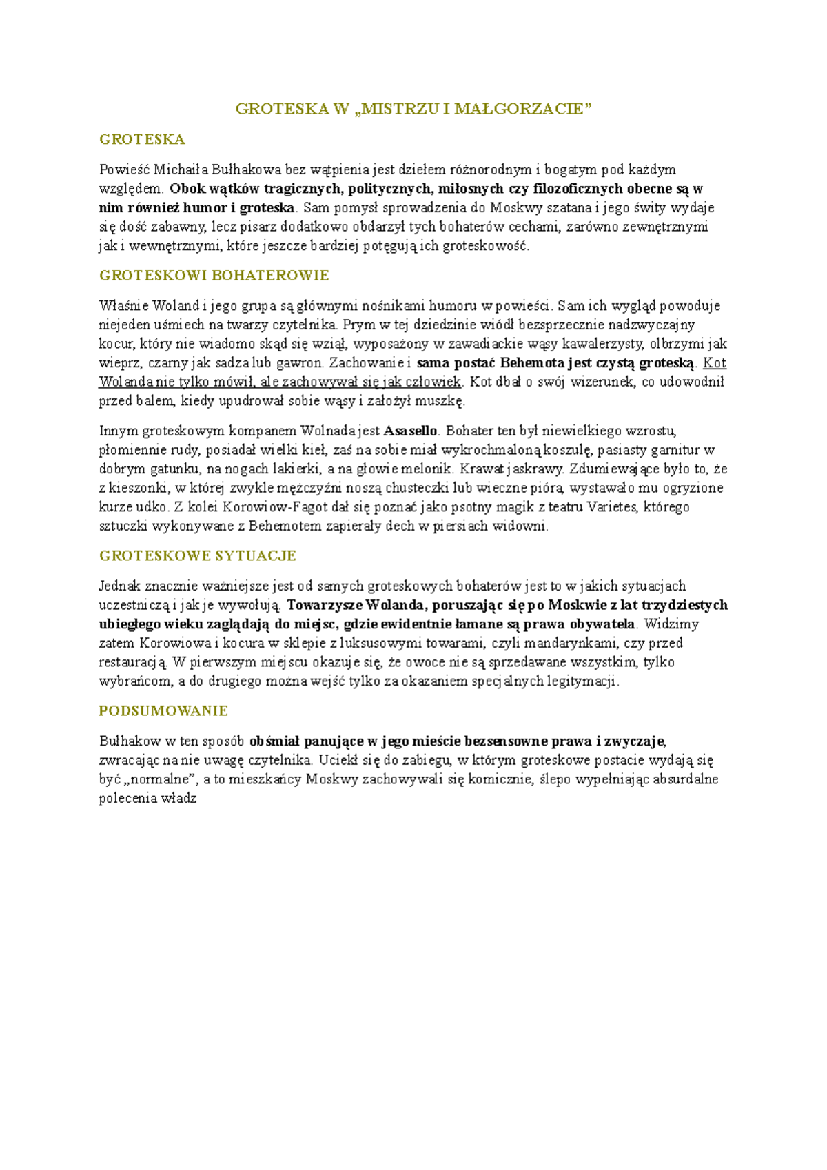 Groteska w "Mistrzu i Małgorzacie" - GROTESKA W „MISTRZU I MAŁGORZACIE ...