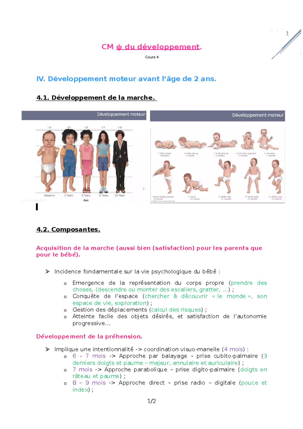 CM Psycho du développement L1 - Développement moteur avant l'âge de 2 ...
