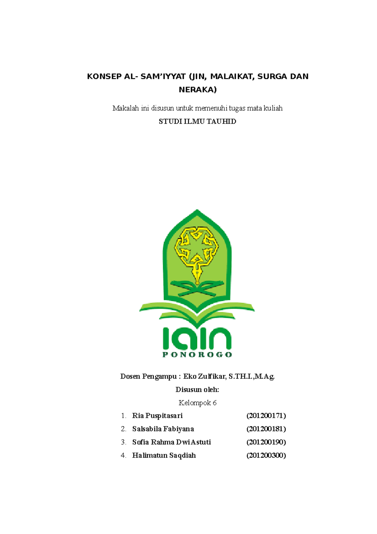 Kel. 6 Al-Sam'iyyat - THANK YOU - KONSEP AL- SAM’IYYAT (JIN, MALAIKAT ...