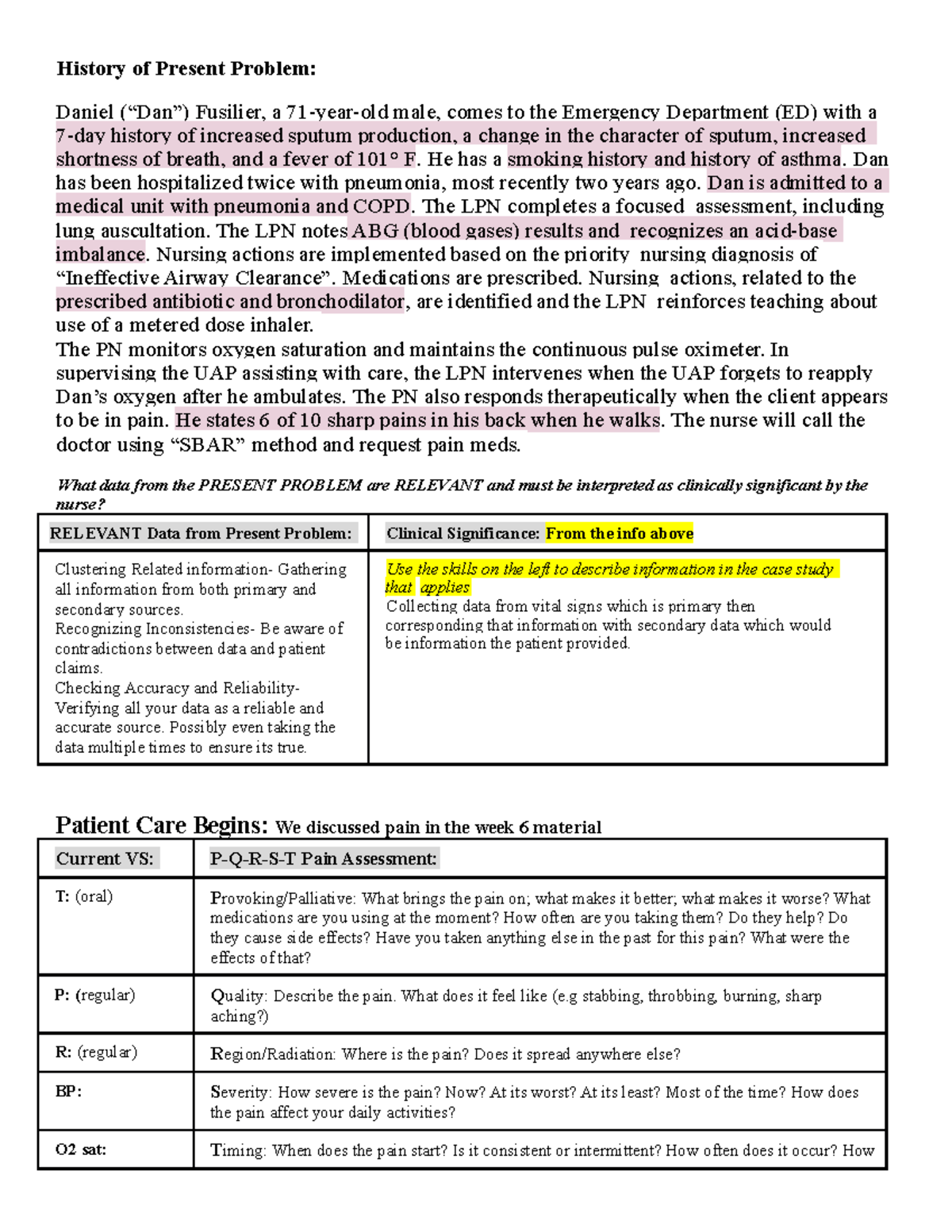 NUR 155 Week 6 - weekly assignment - History of Present Problem: Daniel ...