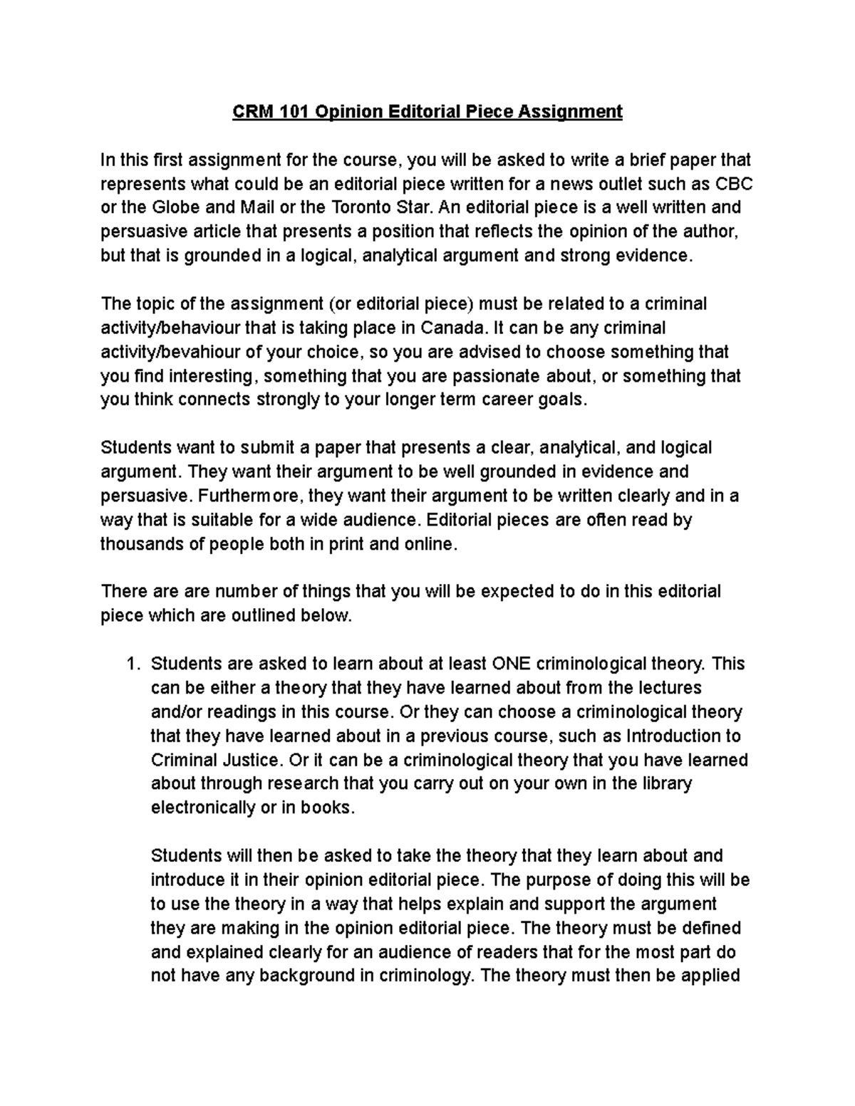 Opinion Editorial Piece - An editorial piece is a well written and ...