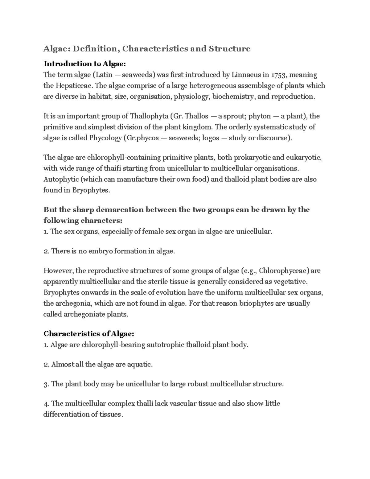 Algae:introduction, characteristics of algae. Occurence of algae ...