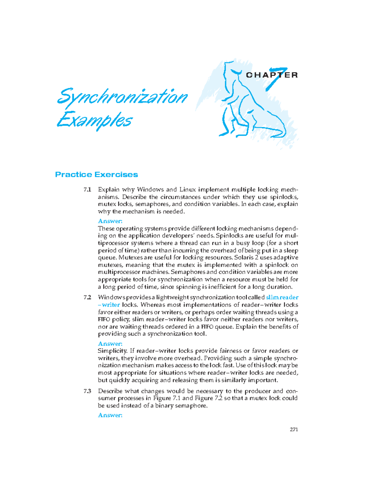 Os Unit 2 Tutorial Solution Silberschatz Synchronization Examples 7 C H A P T E R 7187