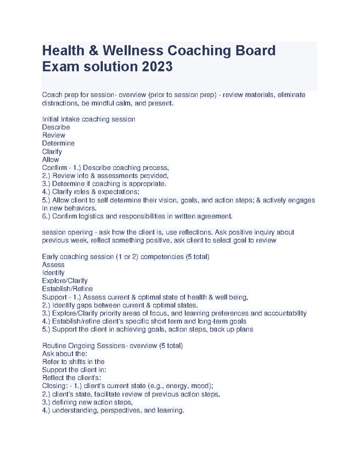 Health & Wellness Coaching Board Exam solution 2023 - Health & Wellness ...