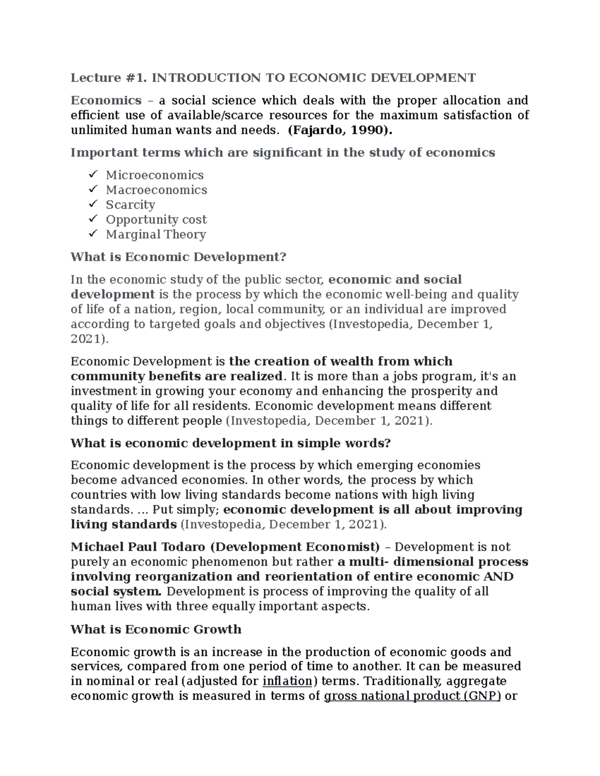 Lecture 1 - Lecture #1. INTRODUCTION TO ECONOMIC DEVELOPMENT Economics – a social science which ...