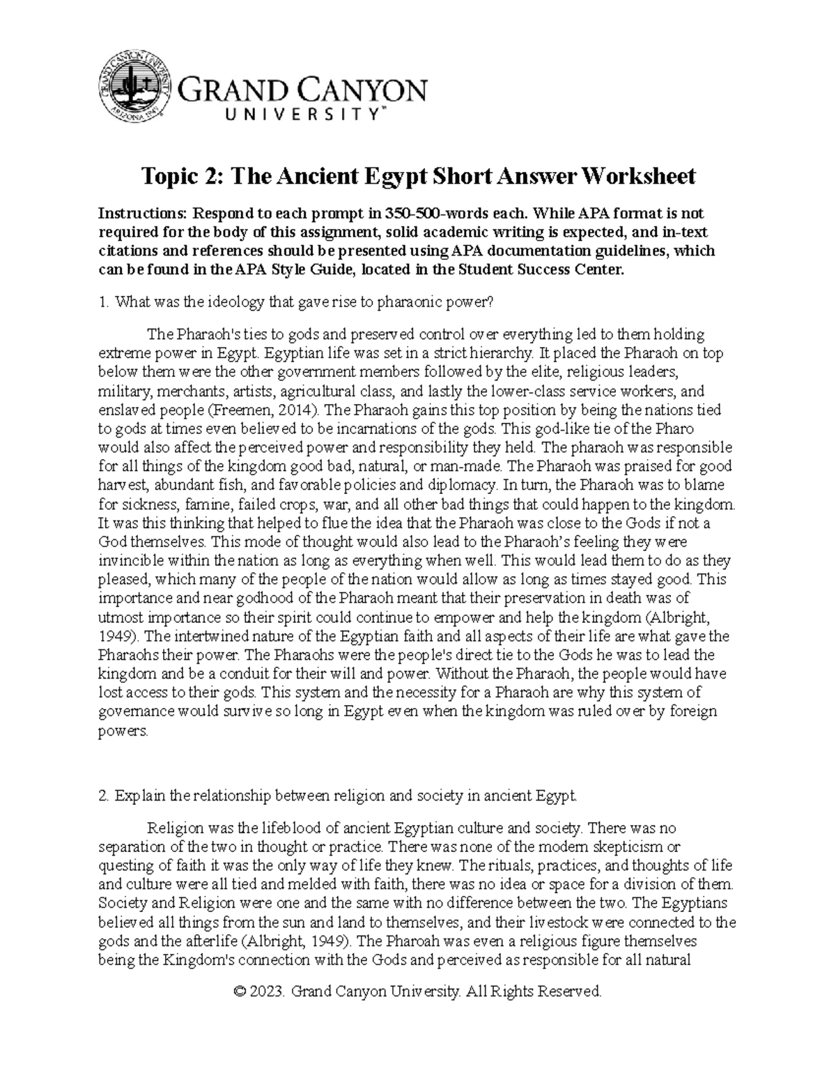 HIS-325 T2 The Ancient Egypt Worksheet - Topic 2: The Ancient Egypt ...