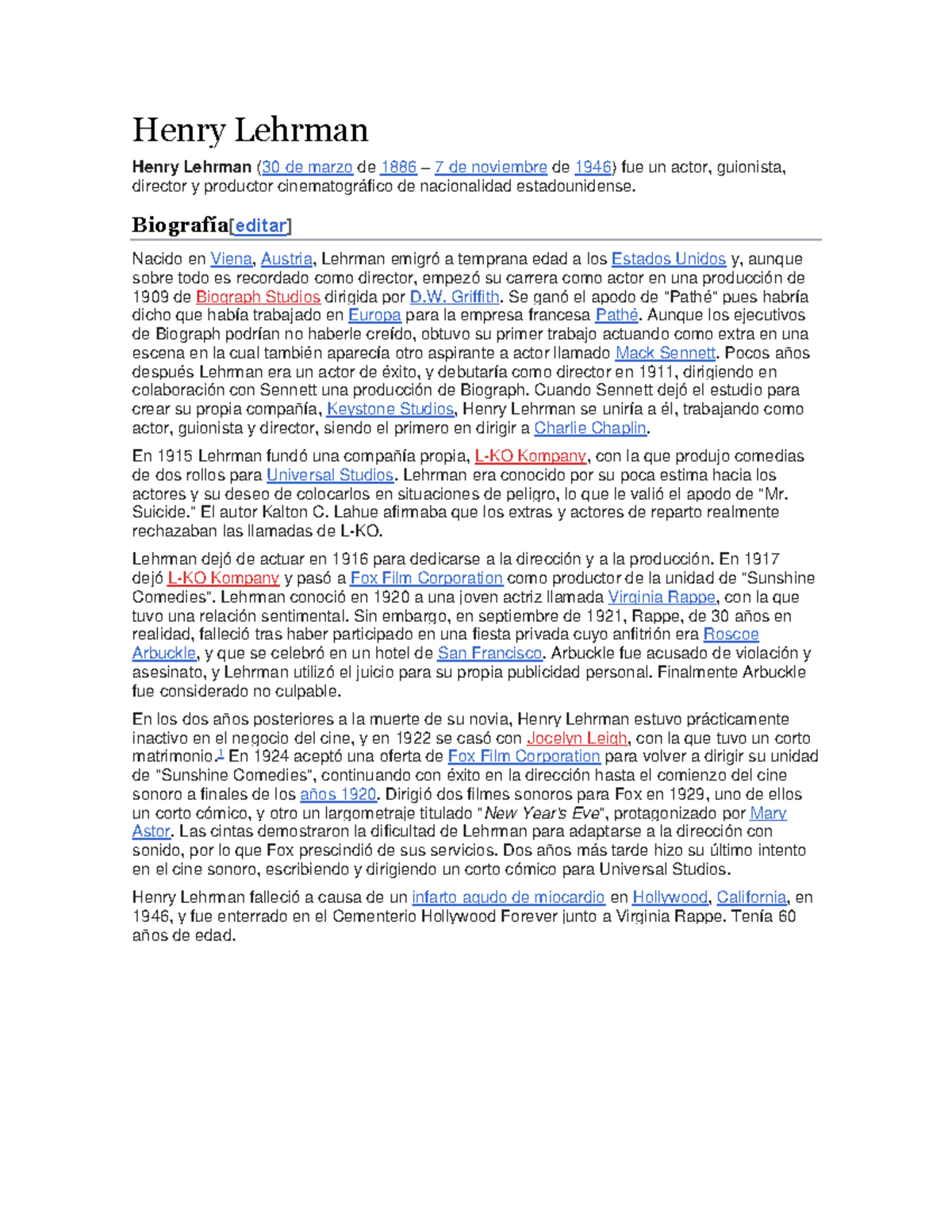 Henry Lehrman - apuntes - Henry Lehrman Henry Lehrman (30 de marzo de ...