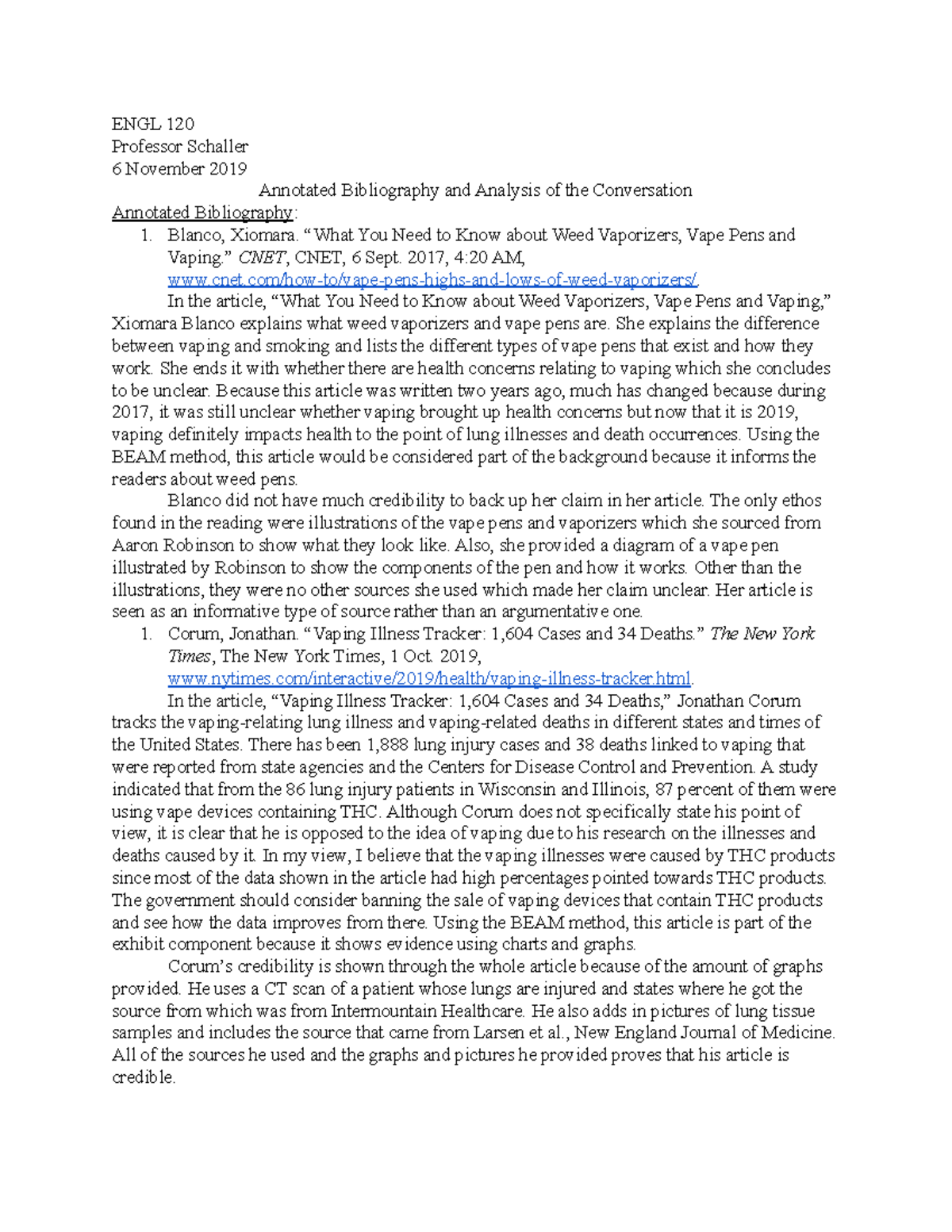 ENGL 12O Final Annotated Bibliography & Analysis - ENGL 120 Professor ...