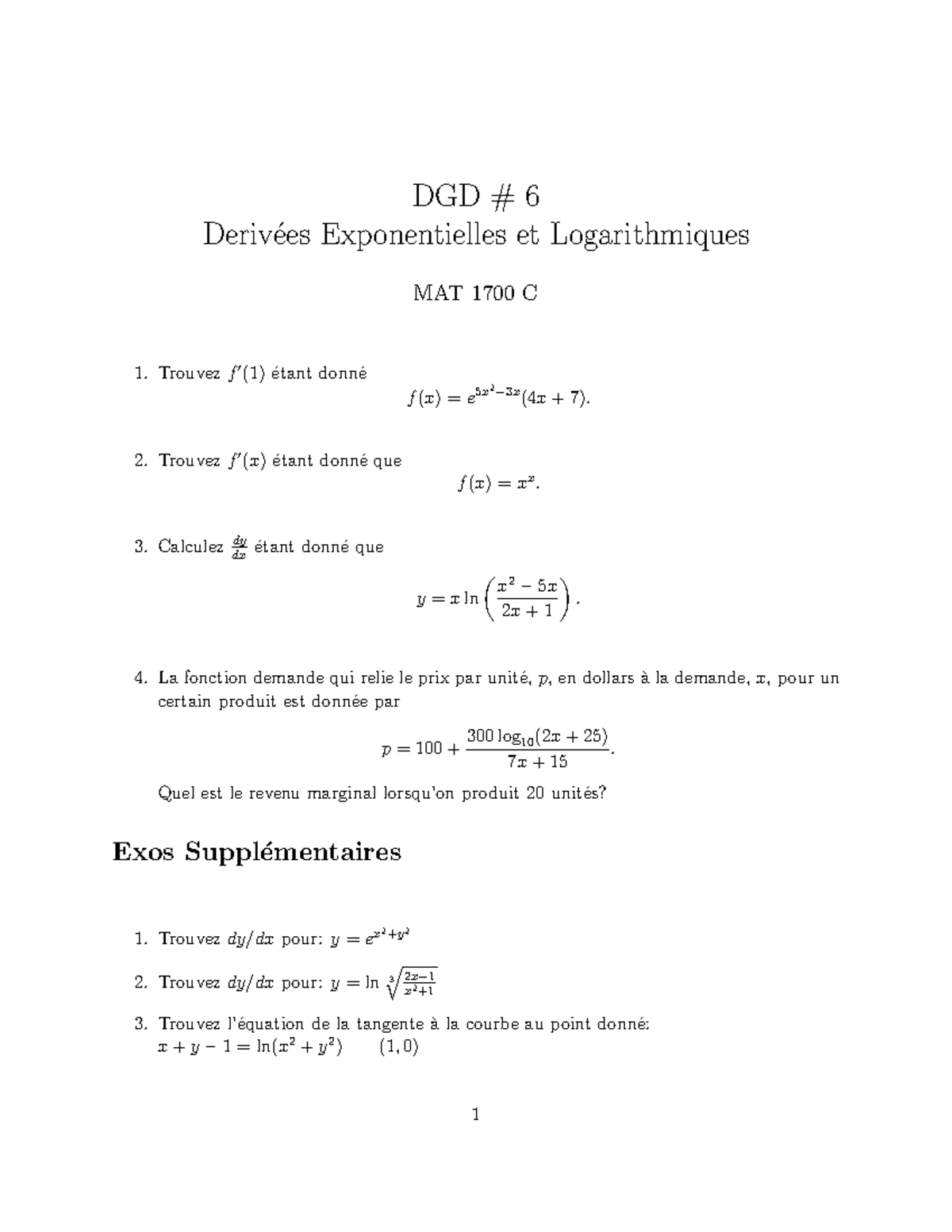 DGD6 Derivees Exp Log - DGD # 6 Deriv ́ees Exponentielles et ...