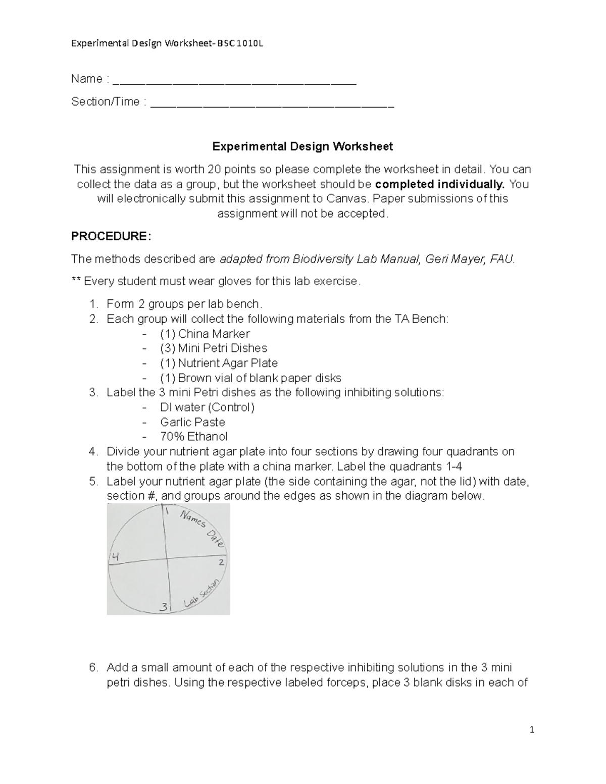 Experimental+Design+Worksheet BSC1010L for Biology - Name