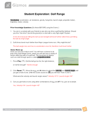 Gizmos Projectile - Student Exploration: Golf Range Vocabulary ...