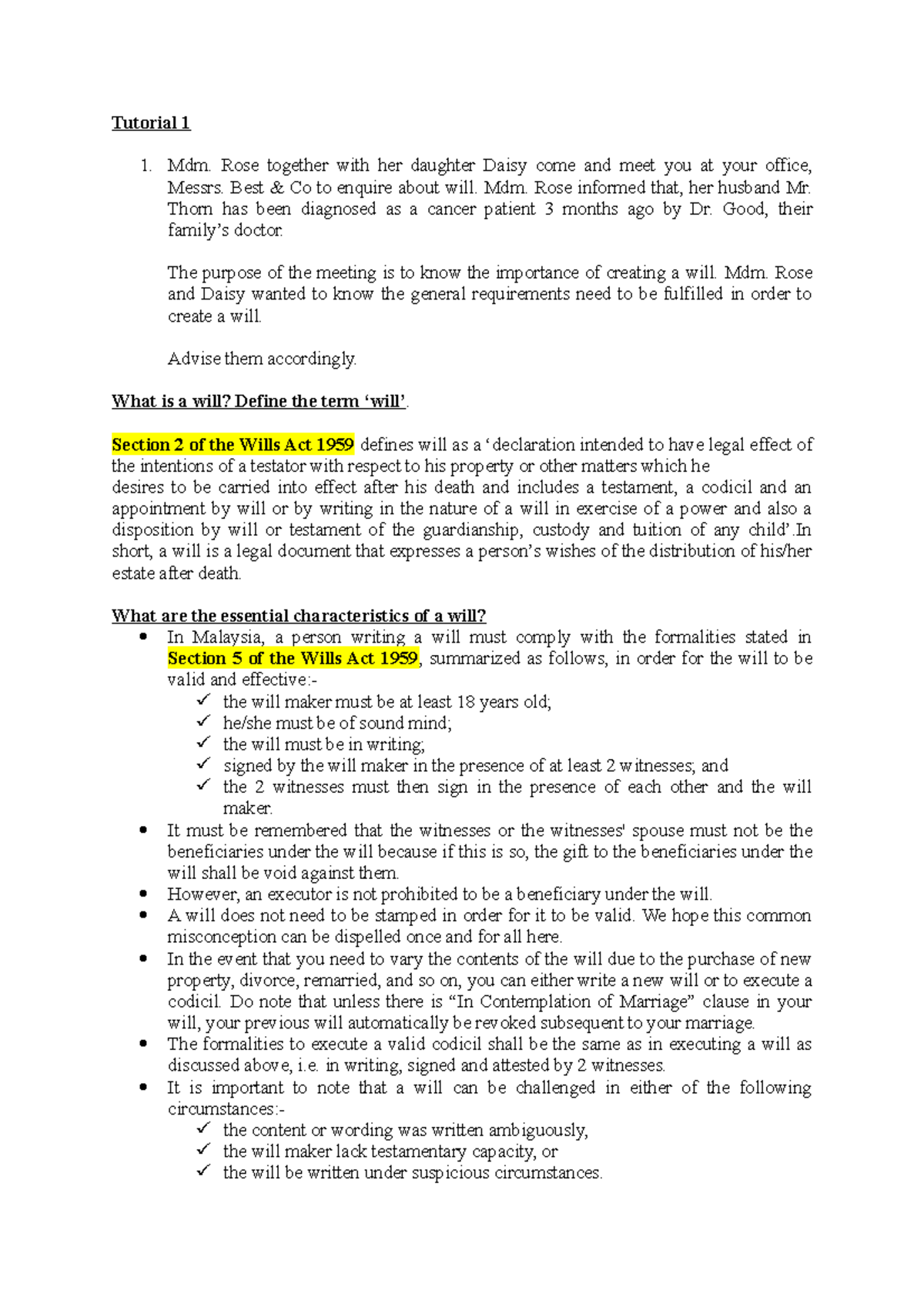 Tutorial 1 - Tutorial 1 Mdm. Rose together with her daughter Daisy come and meet you at your ...