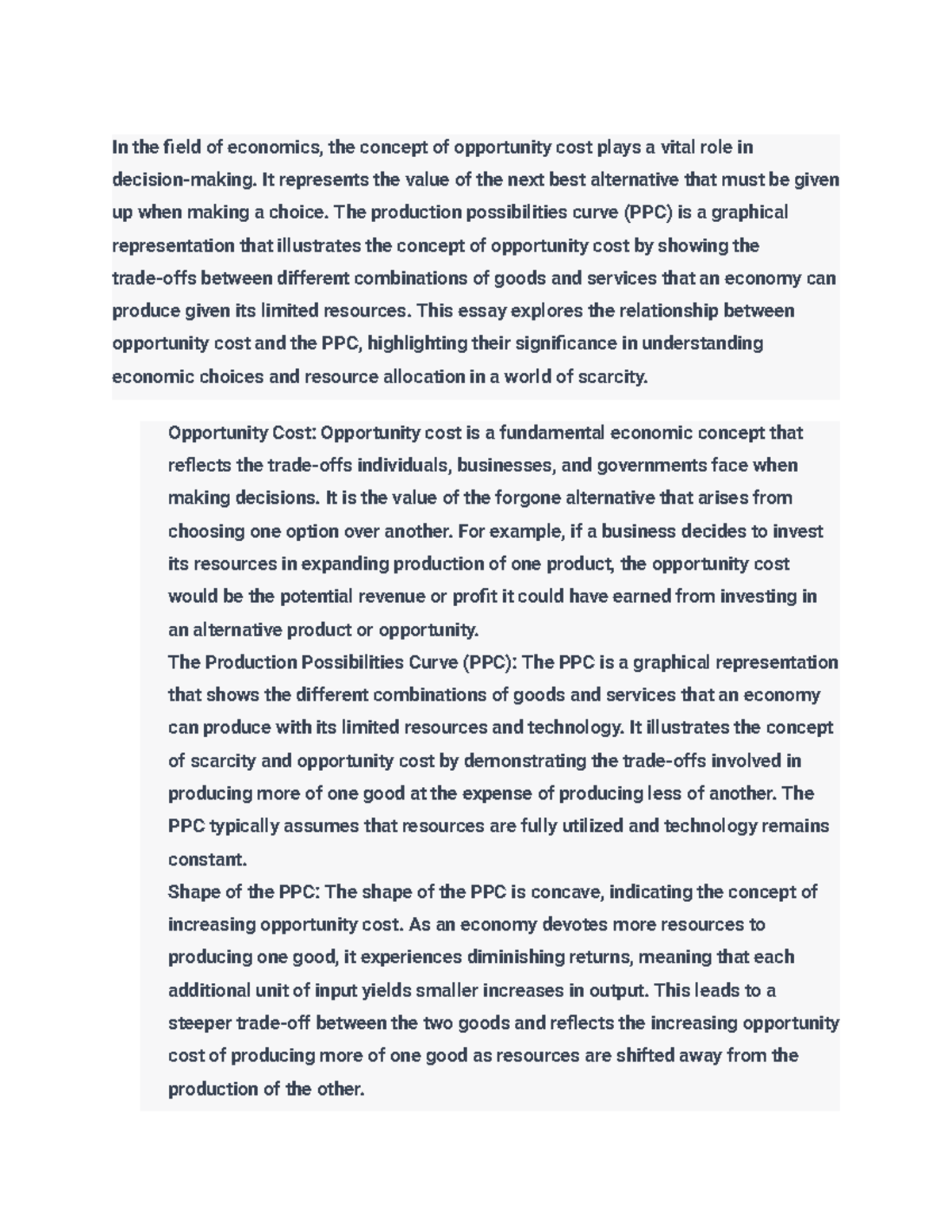 Opportunity Cost and the Production Possibilities Curve - In the field ...