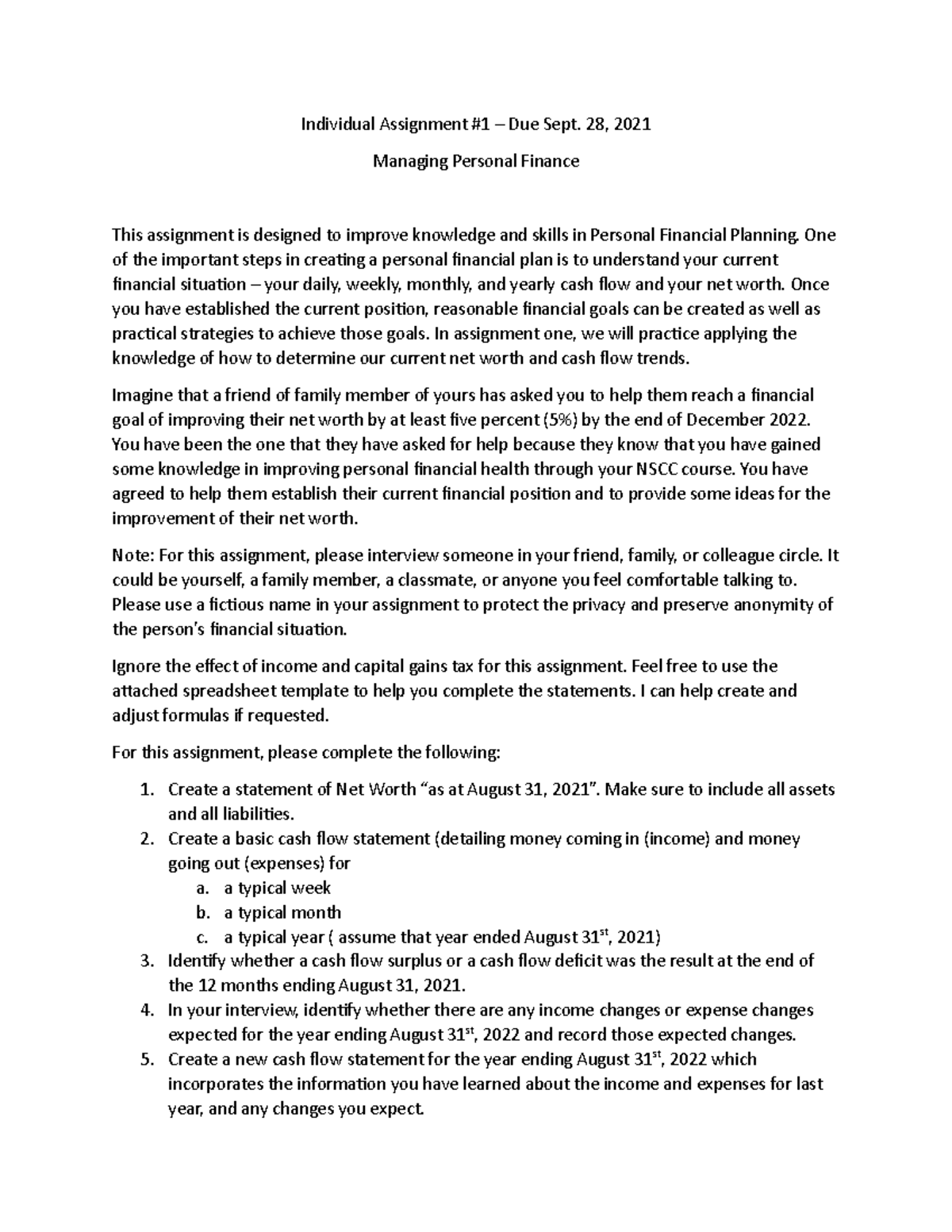 Individual Assignment #1 Sept. 2021 - Individual Assignment #1 – Due ...