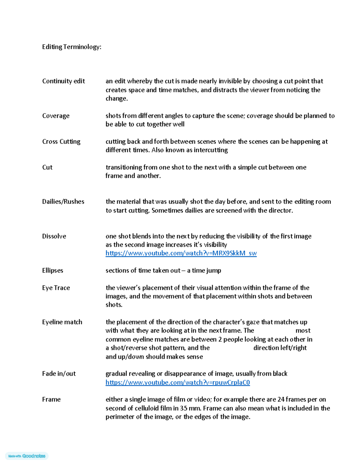 Editing Glossary weeks 1-8 rev 10-21 - Editing Terminology: Continuity ...