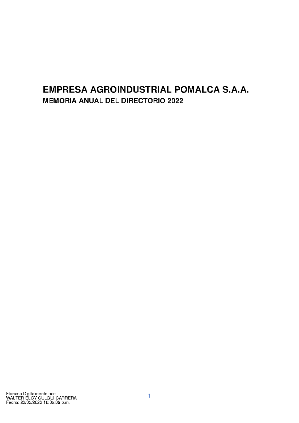 Menmoria pomalca - EMPRESA AGROINDUSTRIAL POMALCA S.A. MEMORIA ANUAL ...