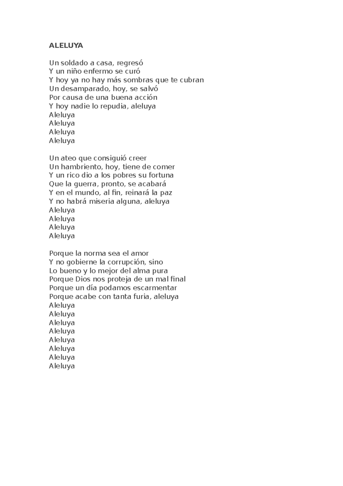 Aleluya cancion - hgdfhjfgjhgh - ALELUYA Un soldado a casa, regresó Y ...