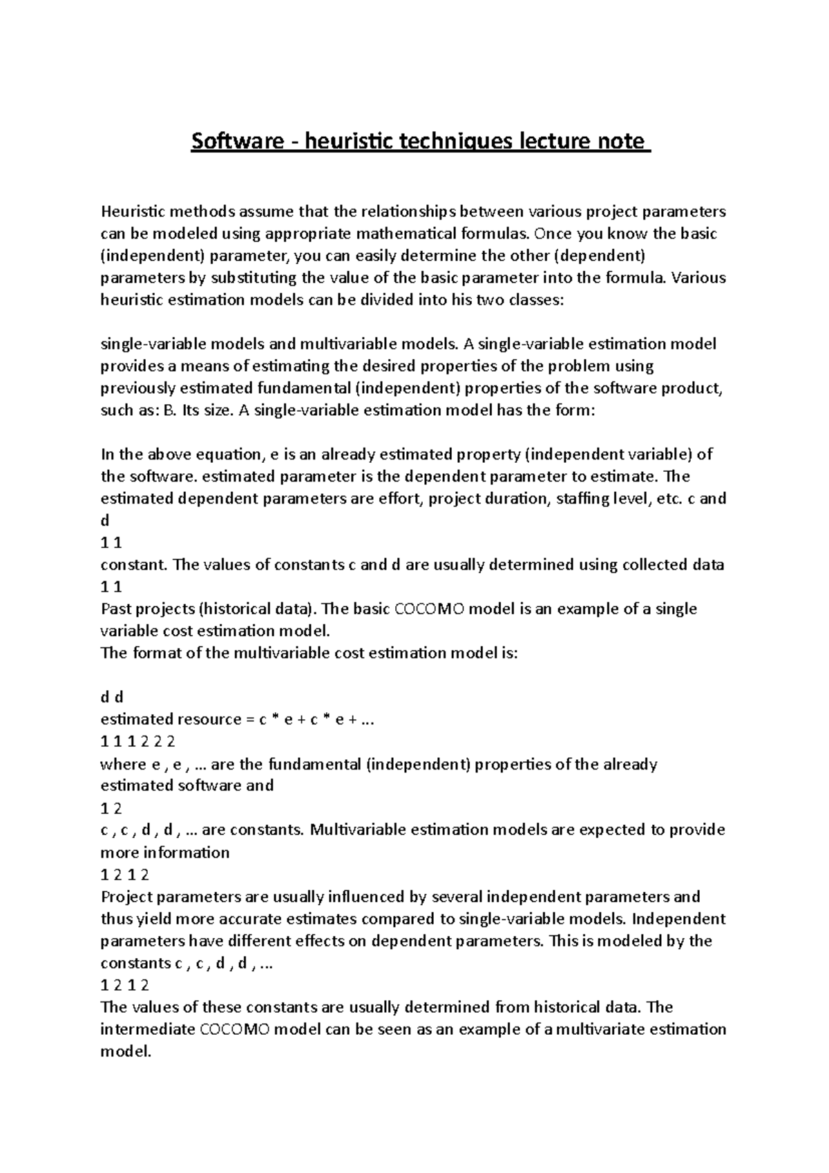 Software - heuristic techniques lecture note - Software - heuristic ...