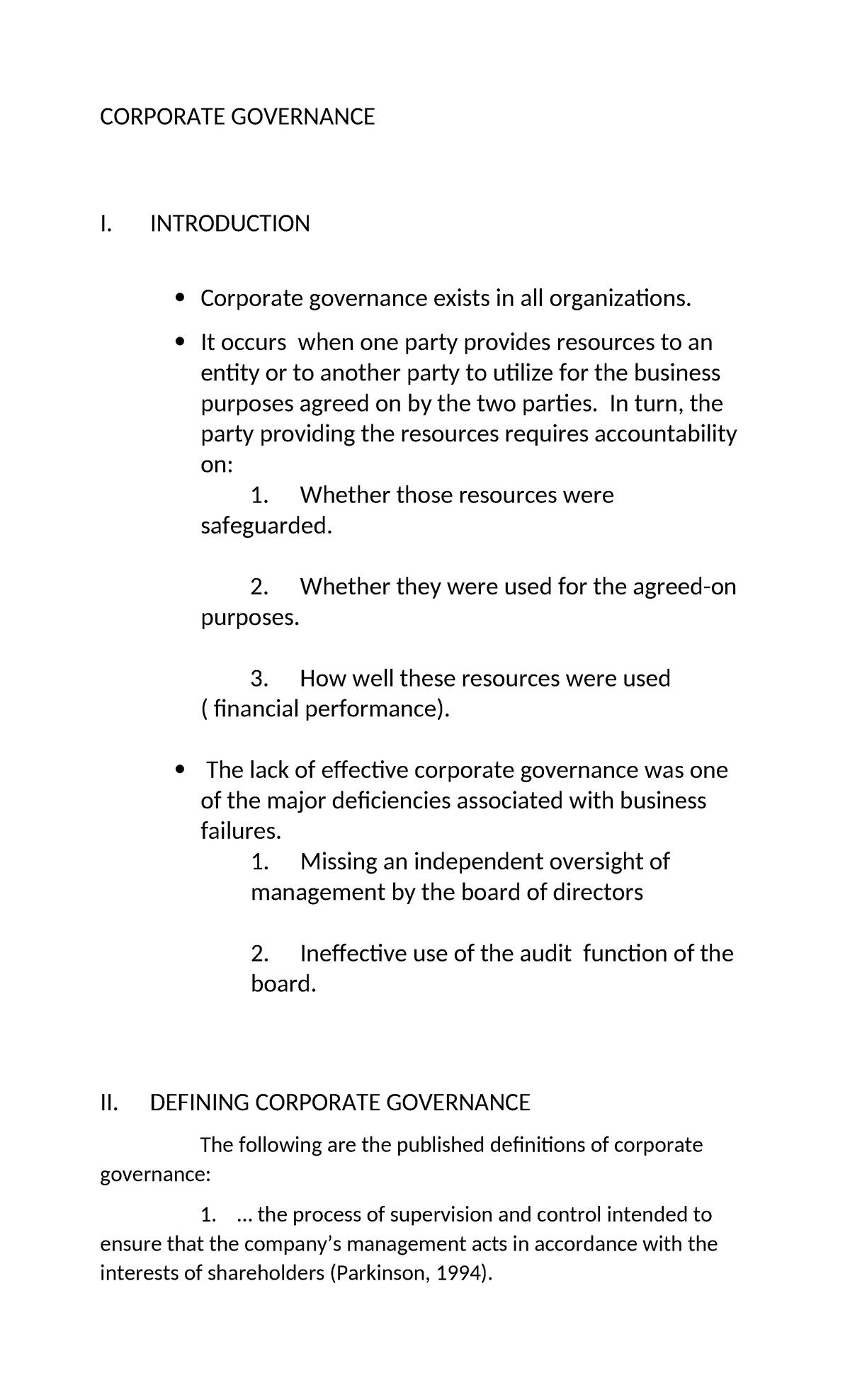 Corporate Governance - CORPORATE GOVERNANCE I. INTRODUCTION Corporate ...
