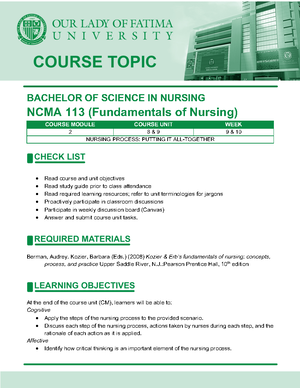 Nursing Case Studies Guide for Students (NCMA 113) FUNDAMENTALS OF ...