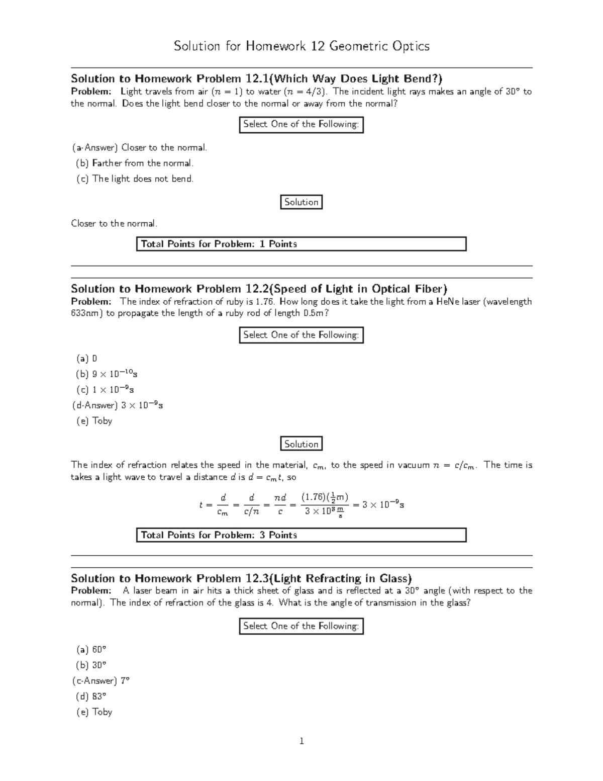 Homework-12-solution - Solution for Homework 12 Geometric Optics ...