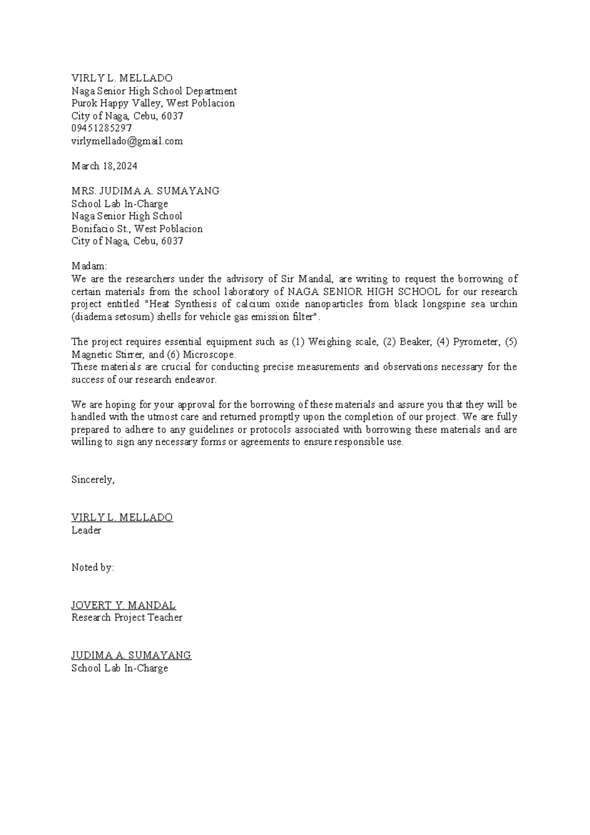 Letterrrr - Notes - VIRLY L. MELLADO Naga Senior High School Department ...