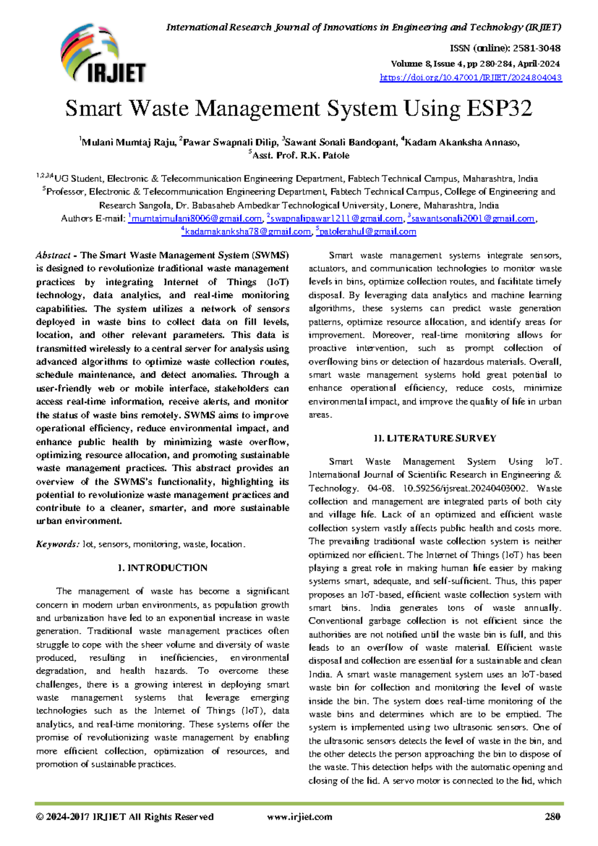 Smart Waste Management System Using ESP32 - ISSN (online): 2581- Volume ...