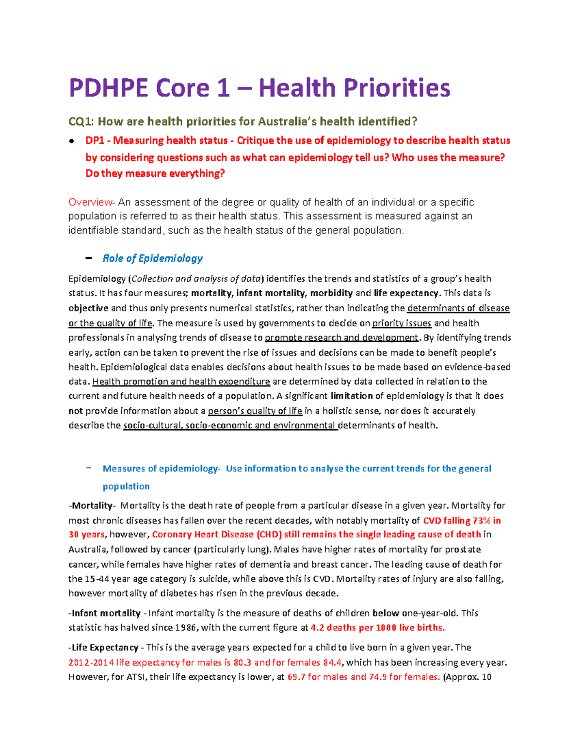 Pdhpe Core 1 – Health Priorities - 400799 - UWS - Studocu