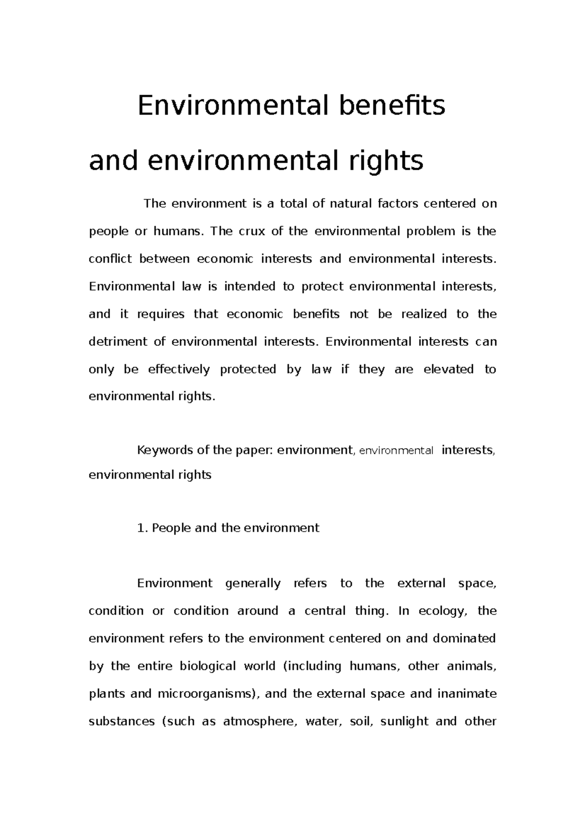 Environmental benefits and environmental rights - Environmental ...