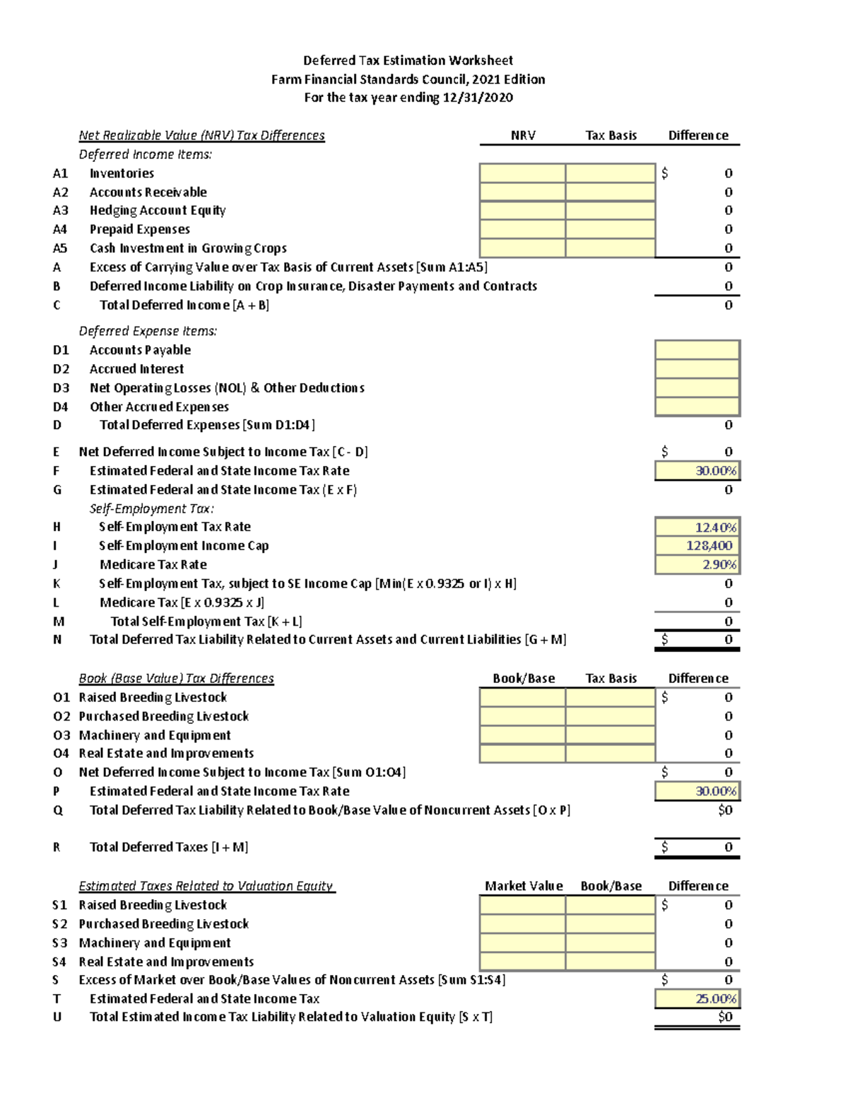 FFSC Deferred Tax Estimation Worksheet - Deferred Tax Estimation ...